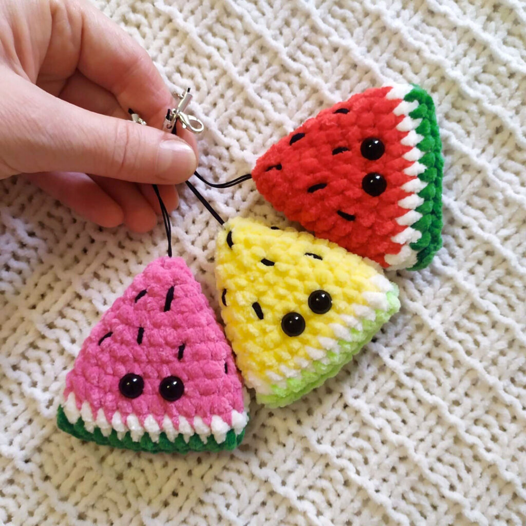 Crochet a Cute Watermelon Slice Keychain!